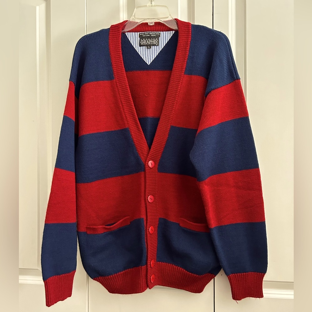 Vintage Graphix Sweater 90s Red And Navy Striped Knit… - Gem